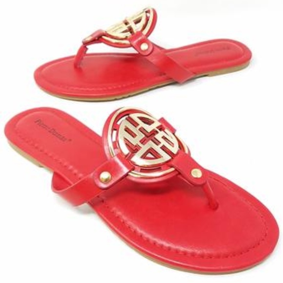 Pierre Dumas | Shoes | New Red Gold Medallion Thong Sandals | Poshmark